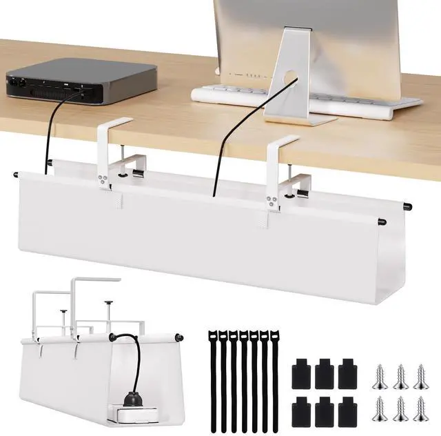 Under Desk Cable Management Tray - 28" Cord Organizer for Desk No Drill ...
