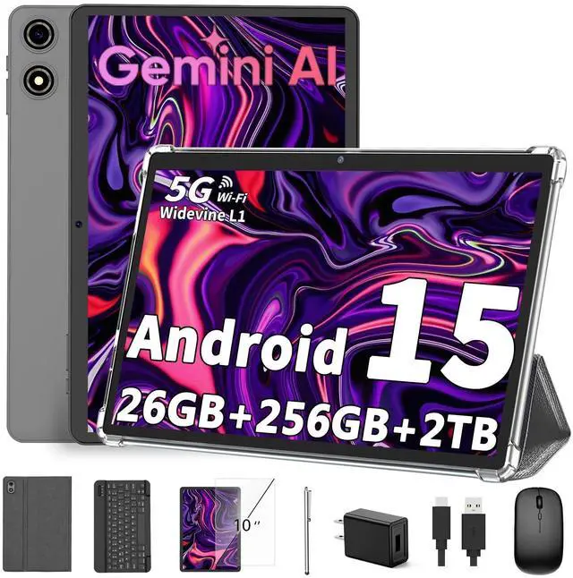 JJGJ 2026 Android 15 Tablet 10 Inch, 26GB+256GB+2TB Expand, 2 in 1 ...