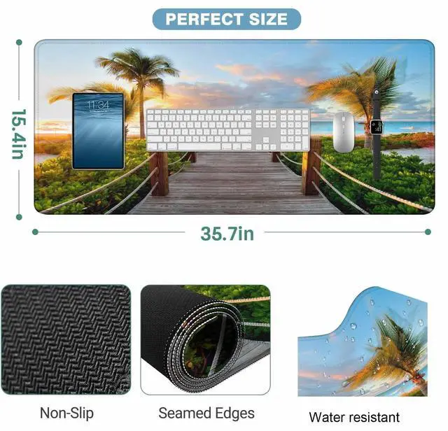 Y YIHANGBEST Tropical Beach Scene Mouse Pad Palm Tree Lined Path Ocean ...