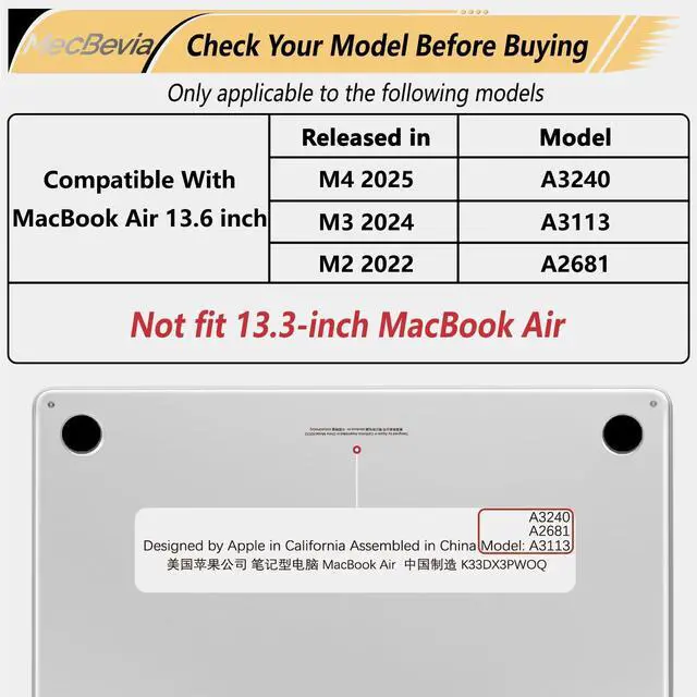 MecBevia Compatible with MacBook Air 13.6 inch Case, M4 A3240/M3 A3113 ...
