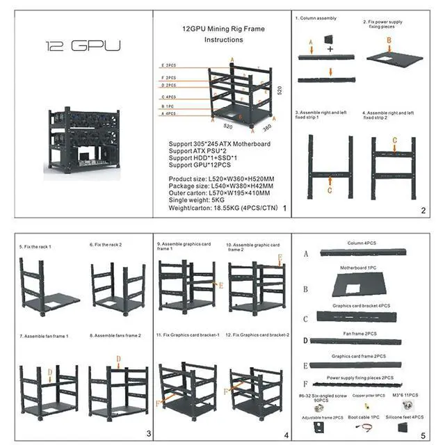 12 GPU Cold Rolled Steel Mining Rig Frame for Crypto Ethereum ETH RVN ...
