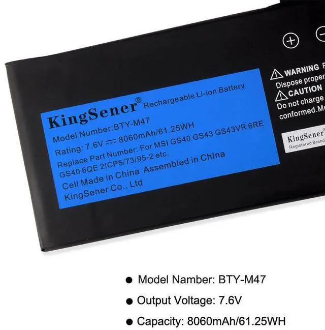 KingSener BTY-M47 Laptop Battery for MSI GS40 GS43 GS43VR 6RE GS40 6QE 2ICP5/73/95-2 MS-14A3 MS ...