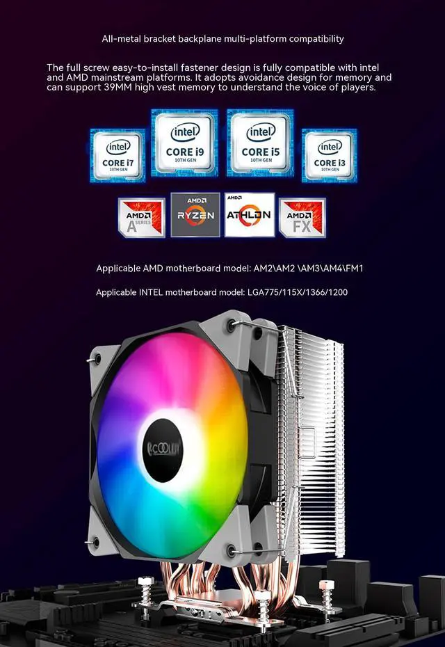 CPU Cooler SRGB,Air Cooler,73.6CFM,6 Copper Heatpipes SRGB Sync PC Dual ...