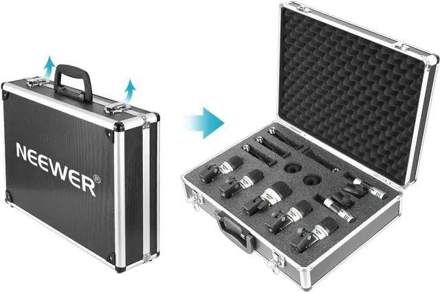 Neewer 7 Piece Wired Dynamic Drum Mic Kit - Kick Bass, Tom/Snare ...