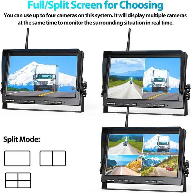 Fookoo 1080P 10" Wireless Backup Camera System, 10" Dual/Quad Split ...