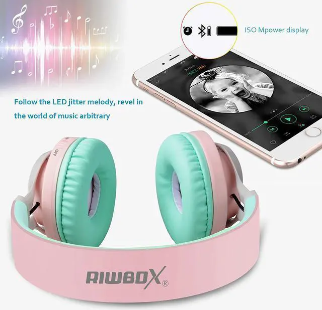 Riwbox WT-7S Bluetooth Headphones Light Up, Foldable Stero Wireless ...