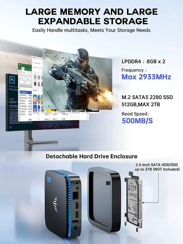 KAMRUI 4k Mini PC AK1 PRO, Intel 12th Gen N95(up to 3.4GHz) Mini Tower ...