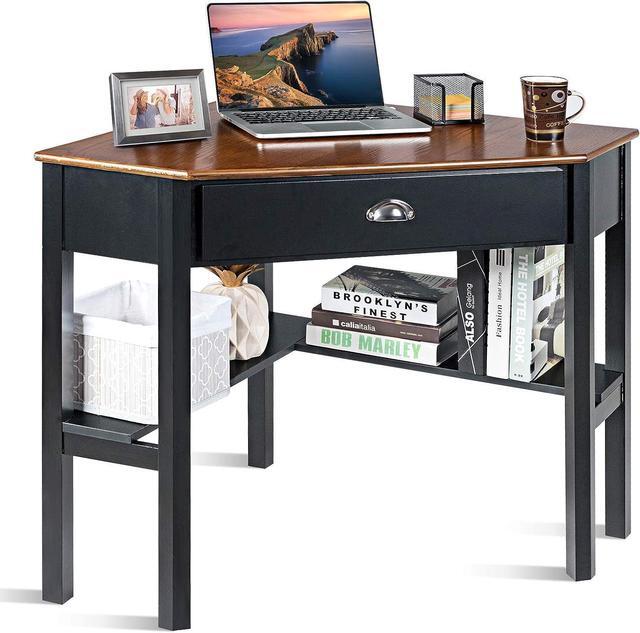 GOFLAME Computer Corner Desk Wood Compact Home Office Writing Workstation with Drawer and Shelves Laptop PC Corner Table for Small Space Home Office Coffee Newegg