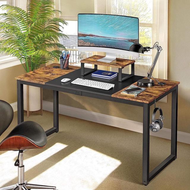Yaheetech 55 Large Computer Desk with Movable Monitor Stand Strong Legs Modern Desk with Splice Board Simple Writing Desk for