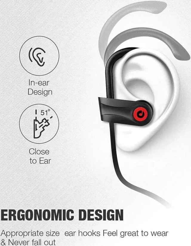 Wireless Sport Earphones, HiFi Bass Stereo Sweatproof Earbuds w/Mic ...