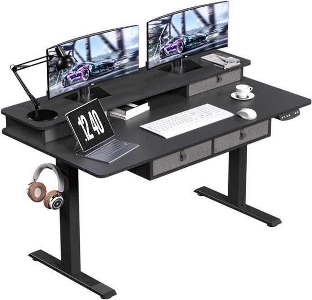 Electric Standing Desk 63 x 30 Inches Adjustable Height with 4 Drawers Double Storage Shelves Stand Up Desk Home Office Workstation Sit Stand up