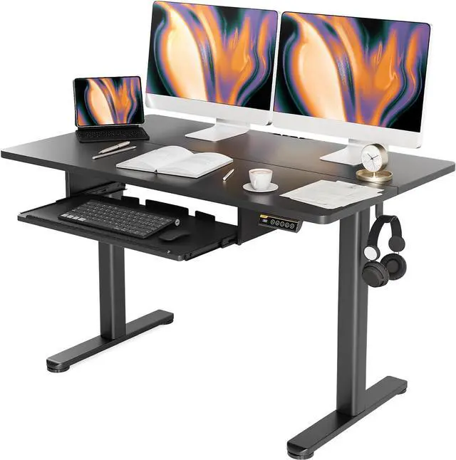48 Standing Desk with Keyboard Tray Standing Desk Adjustable Height Raising Desks for Home Office and Computer Workstation Black