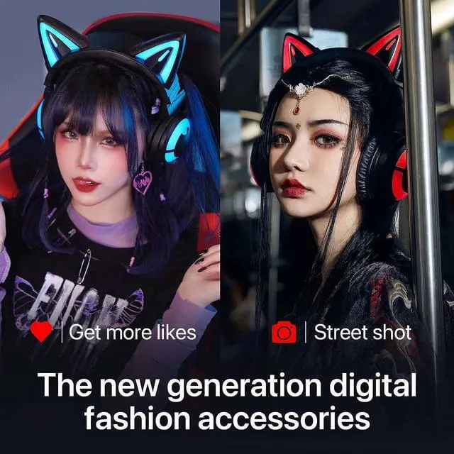 YOWU RGB Cat Ear Headphone 3G Wireless 5.0 Foldable Gaming Pink Headset ...