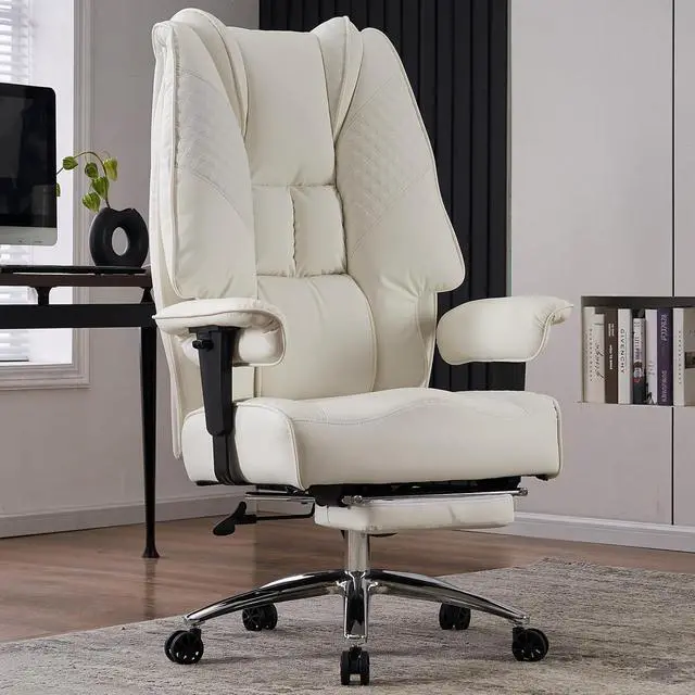 Big and Tall Office Chair 400lbs Wide Seat Leather High Back Executive Office Chair with Foot Rest Ergonomic Office Chair Lumbar Support for Lower