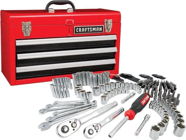 Craftsman Mechanics Tool Set 1 4 in and 3 8 in Drive Ratchets Sockets Wrenches Hex Keys and Drive Tools 224 Piece Newegg