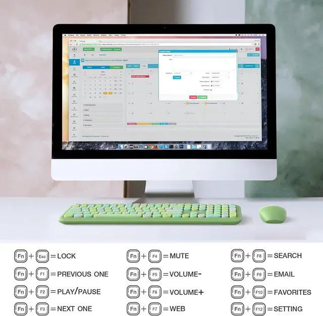 Wireless Keyboard and Mouse Combo, Colorful Full Size Keyboard with ...