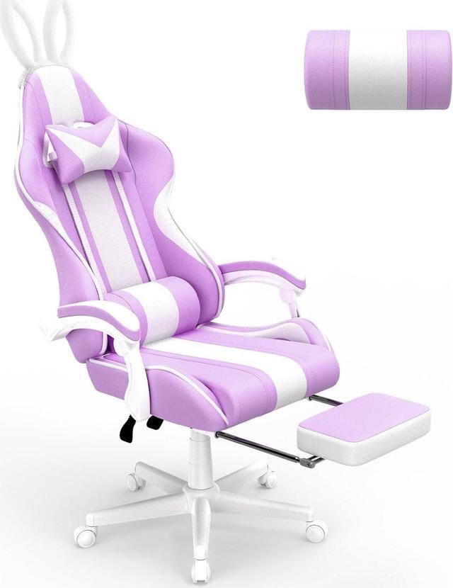 Kawaii Light Purple Gaming Chair with Bunny Ears Ergonomic Cute Gamer Chair with Footrest and Massage Racing Reclining Leather Office Computer Game Chair for Girls Adults Teens Kids Purple Newegg