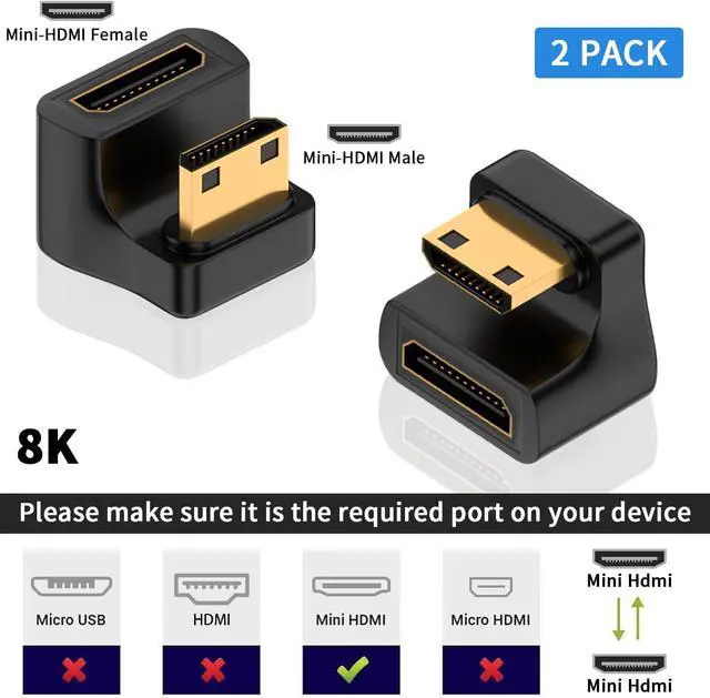 8K U Shape Mini HDMI Adapter, 48Gbps Down Angle Mini HDMI Male to Female Extension Adapter with ...
