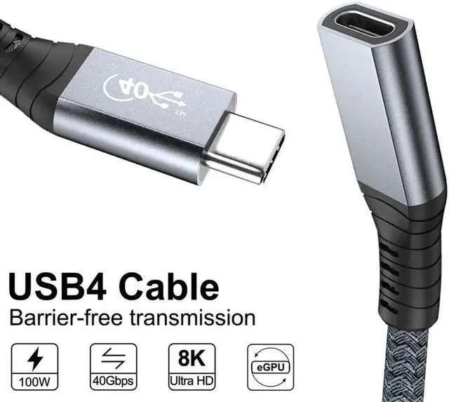 USB4 USB-C Type-C Male to Type-C Female Extension Cable 40Gbps with 100W Charging and 8K@60Hz ...