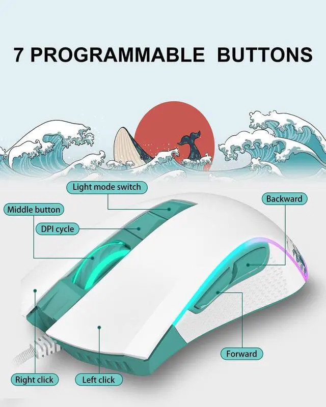 XVX G705 Wired Gaming Mouse, RGB Backlit PC Gaming Mouse with ...