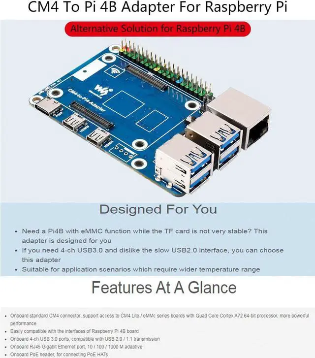 waveshare Compute Module 4 to Raspberry Pi 4B Adapter, Based on Compute Module 4 to Reproduce ...
