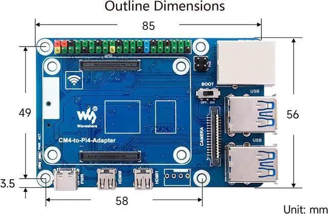 waveshare Compute Module 4 to Raspberry Pi 4B Adapter, Based on Compute Module 4 to Reproduce ...
