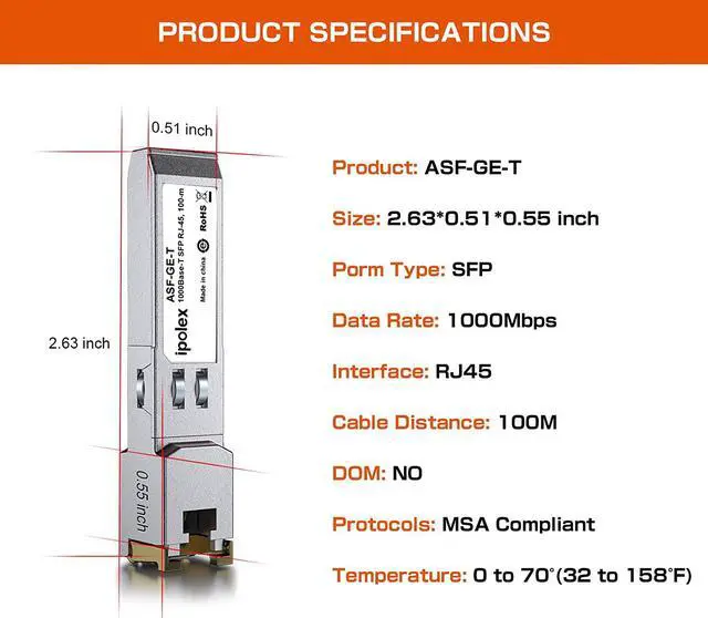 ipolex 1.25G SFP Copper Transceiver, 1000Base-T SFP to RJ45 SFP Module, Up to 100m,Gigabit SFP ...