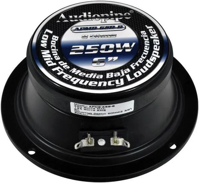 Audiopipe APMB-6SB 6 Inch 250 Watt MAX, 8 Ohm Low/Mid Car Stereo ...