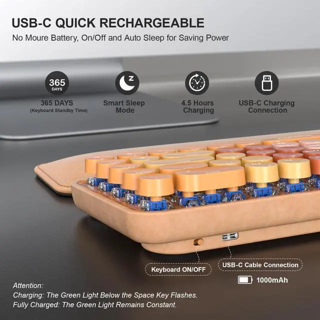 FOPETT Wireless Mechanical Keyboard Rechargeable Adjustable Backlight ...