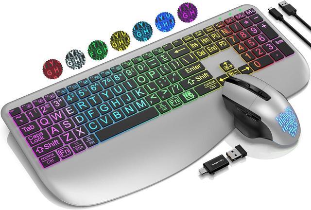 Wireless Keyboard and Mouse Combo Large Print Backlit Keyboard with Wrist Rest and 9 Backlit Effects 2.4G Rechargeable Ergonomic Keyboard Mouse Combo Easy to See for Windows Laptop PC Silver Newegg ...