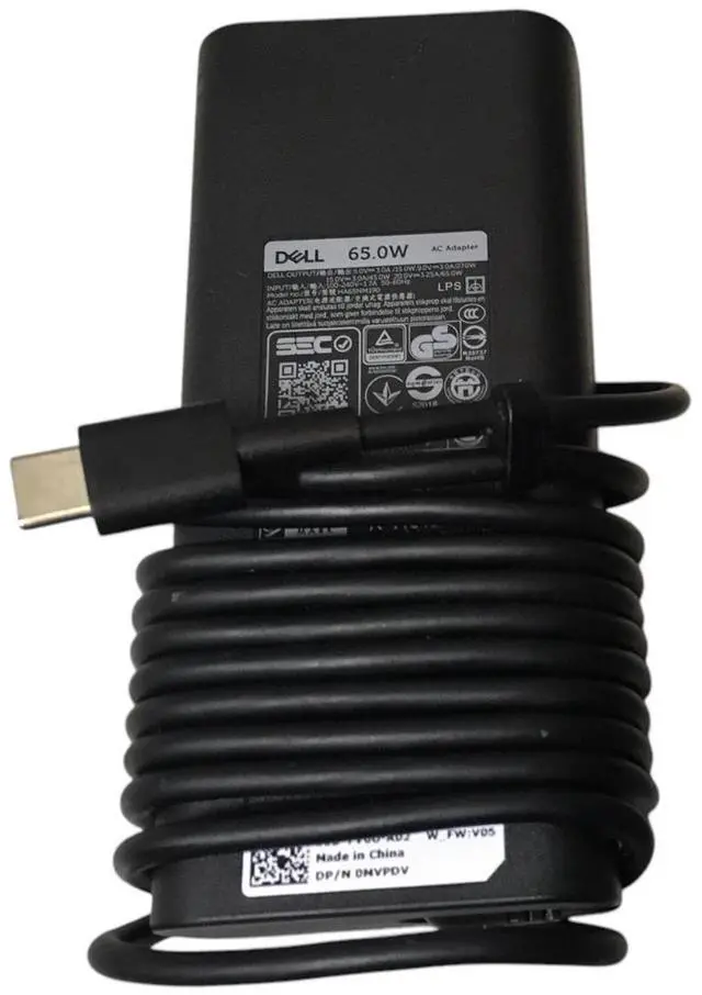 Refurbished: Dell Laptop Charger 65W Watt USB Type C AC Power Adapter ...