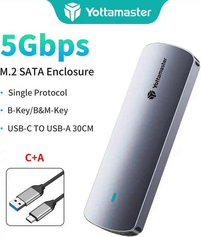 Yottamaster M.2 SATA Enclosure, Tool-Free USB 3.2 5Gbps SSD Enclosure ...