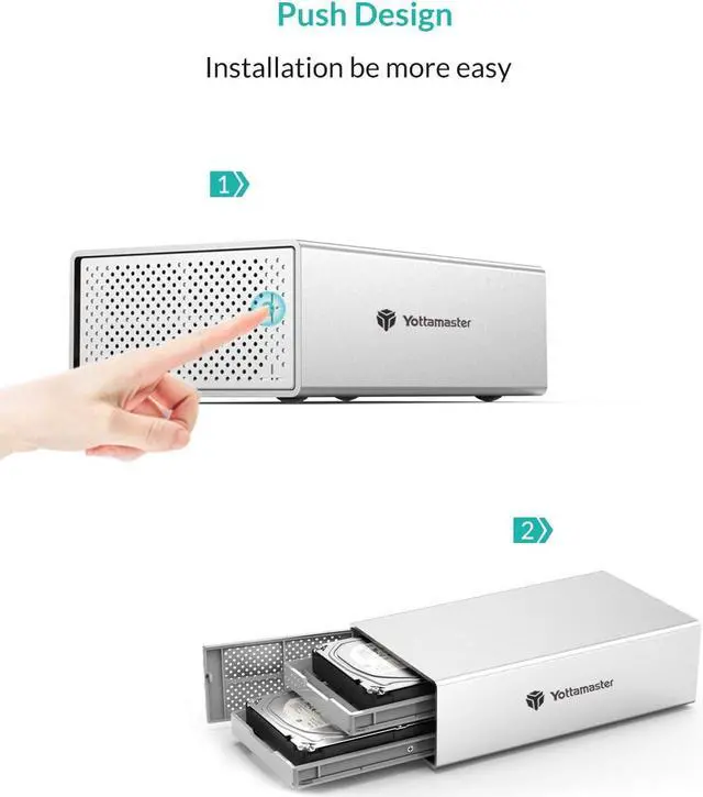 Yottamaster 2 Bay USB3.1 Type-C Aluminum Hard Drive Enclosure for 3.5/2.5 Inch SATA External HDD ...