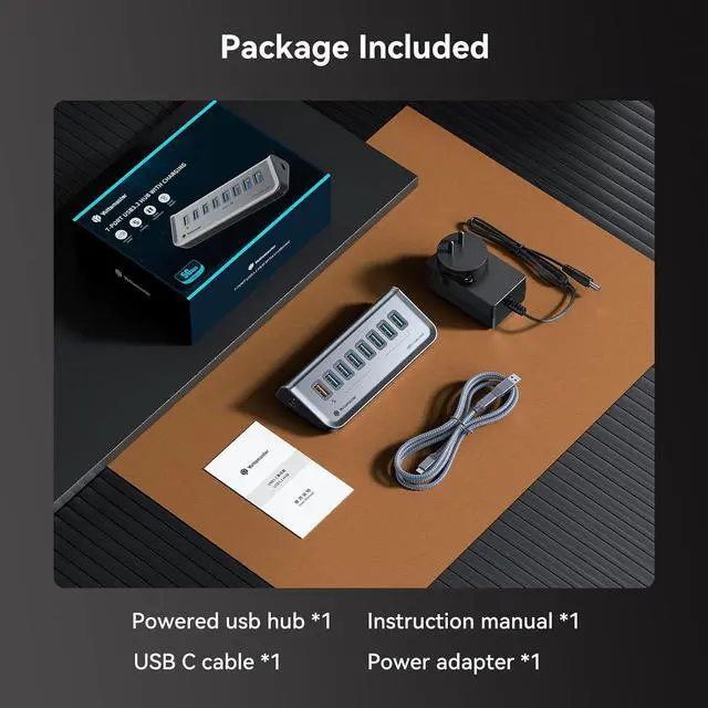 Yottamaster USB 3.0 Hub 8 Ports with 18W Charging, Powered USB Hub with ...