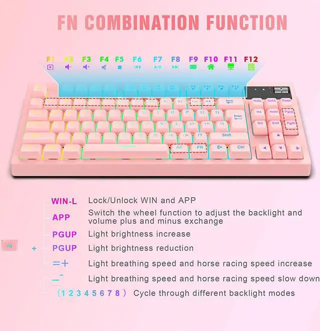 KOLMAX HUNTER RGB Pink Gaming Keyboard and Mouse Combo,87 Keys Gaming ...