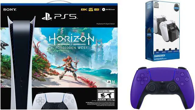 Sony PlayStation 5 Digital Edition Horizon Forbidden West Bundle with Extra Controller and Charging Dock Galactic Purple Newegg
