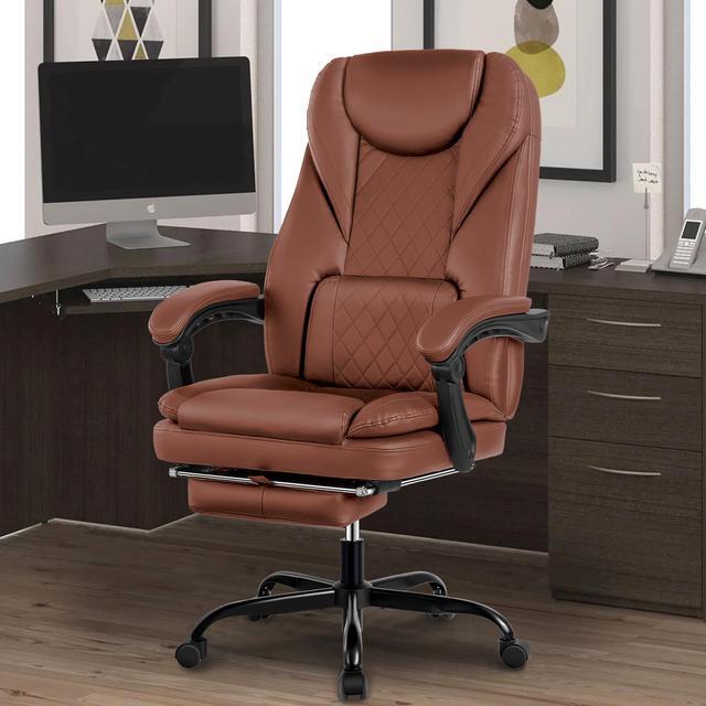Executive Office Chair Big and Tall Office Chair with Foot Rest Reclining Leather Chair High Back Lumbar Support Ergonomic Office Chair with Padded Armrests Brown Newegg