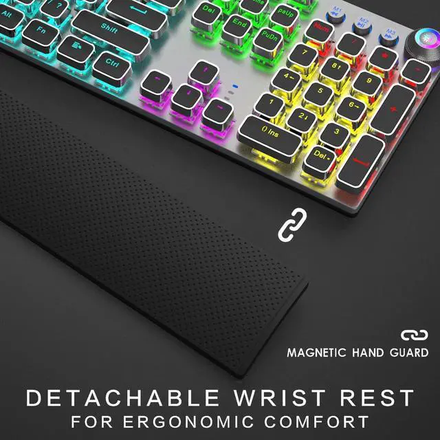 Typewriter Style Mechanical Keyboard, 26 LED Rainbow Backlit,Metal ...