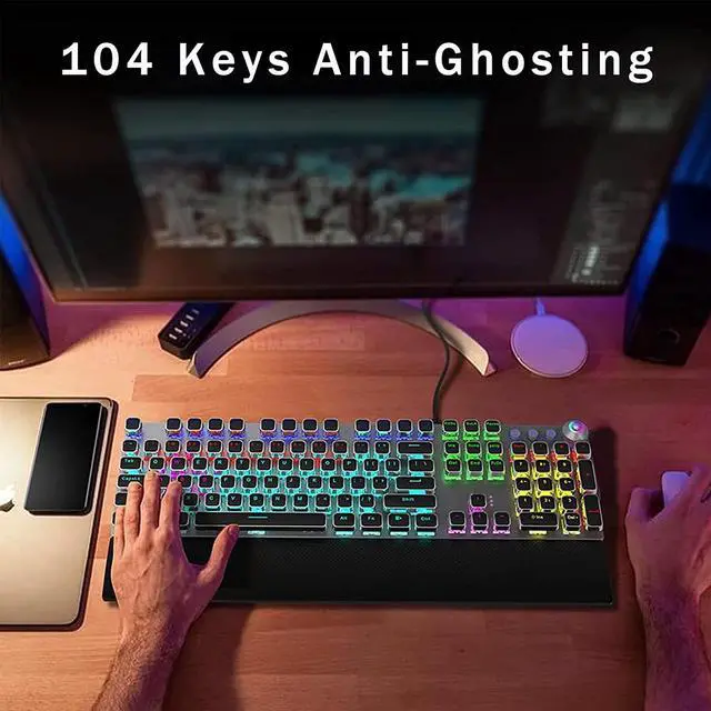 Typewriter Style Mechanical Keyboard, 26 LED Rainbow Backlit,Metal ...