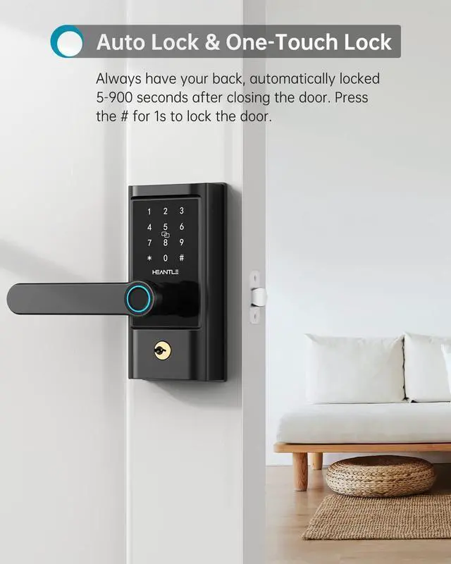 Keyless Entry Door Lock, HEANTLE Smart Lock Fingerprint Deadbolt ...
