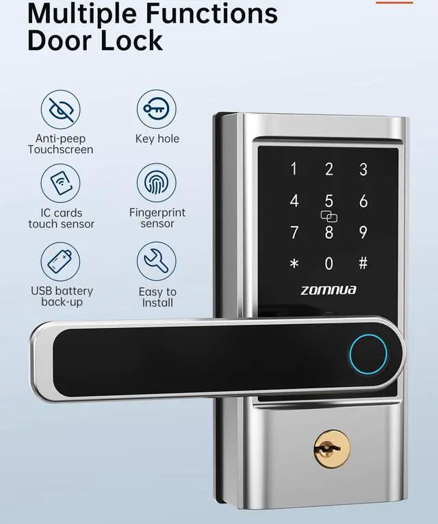 Keyless Entry Door Lock, Zomnua Fingerprint Lever Lock Keypad Door Lock ...
