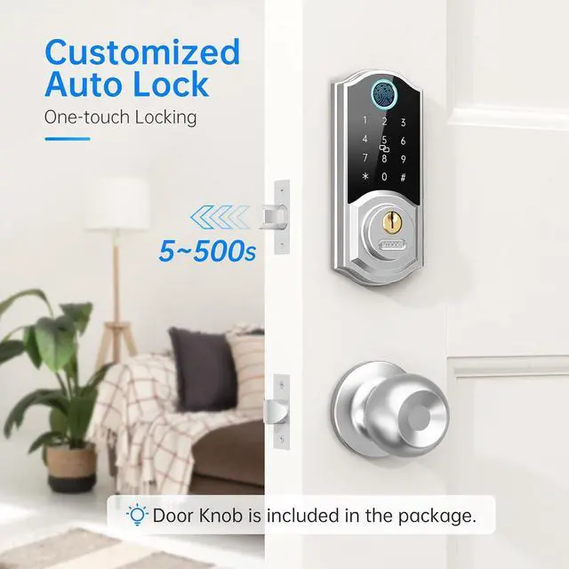 Keyless Entry Door Lock with Handle Set - SMONET Fingerprint Front Door ...