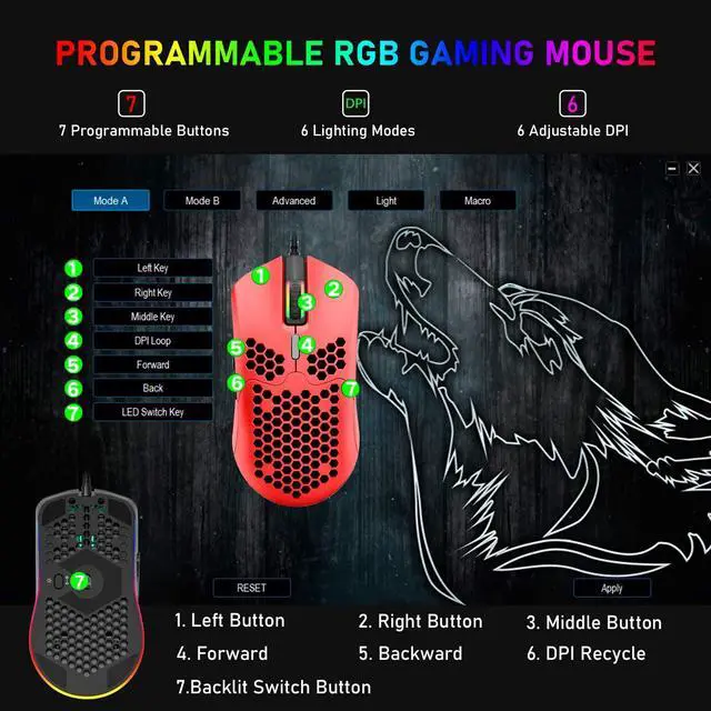 Zhhcyyds M1 Wired Lightweight Gaming Mouse,6 RGB Backlit Mouse with 7 ...
