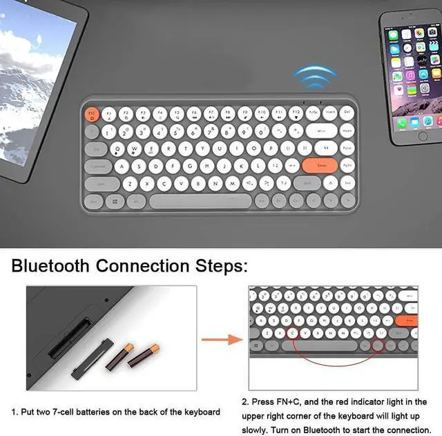 Zhhyyds 308i Multi-Device Wireless Bluetooth Keyboard,Mini 84-Key Retro ...