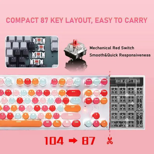 Zhhcyyds RF87 Bluetooth Mechanical Gaming Keyboard, Led Backlit 87 Anti ...