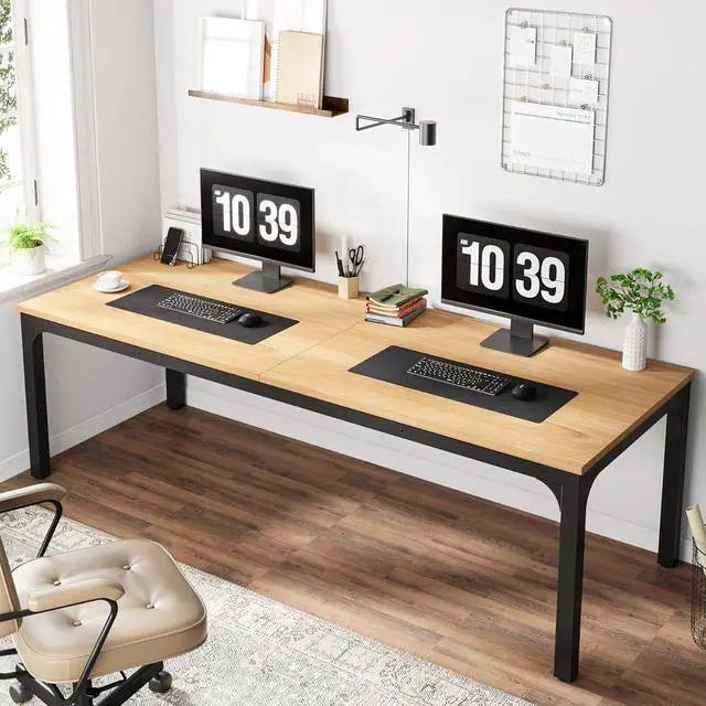 Tribesigns 78.7in Extra Long Computer Desk 2 Person Desk Double Long Desk Walnut Black Newegg