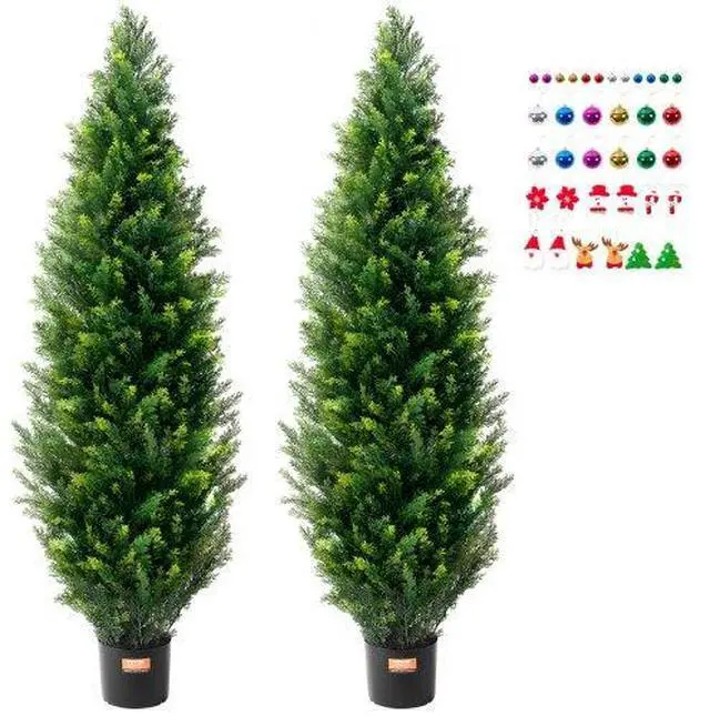 VEVOR 2 Pack 5' Artificial Cedar Topiary Tree Faux Plant UV Decor In ...