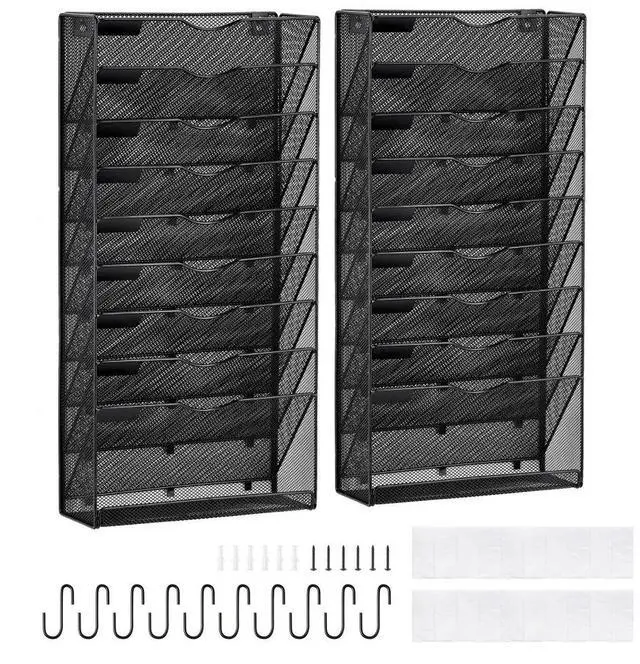 VEVOR File Wall Rack, Two-Piece 10 Pockets Mesh Wall File Holder, Wall ...