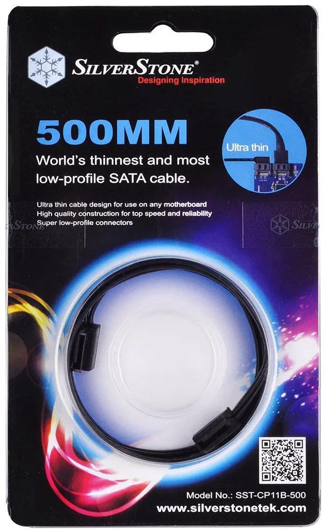 Silverstone Tek 500mm Ultra Thin 6Gb/s Lateral 90-Degree SATA Cables ...