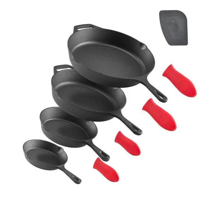 VEVOR 4 Piece Cast Iron Skillet Frying Pan Set 6 8 10 12 in with ...